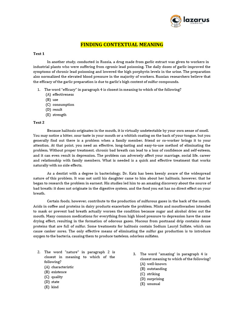 Contextual Meanings in Various Texts | PDF | Water | Medical Specialties