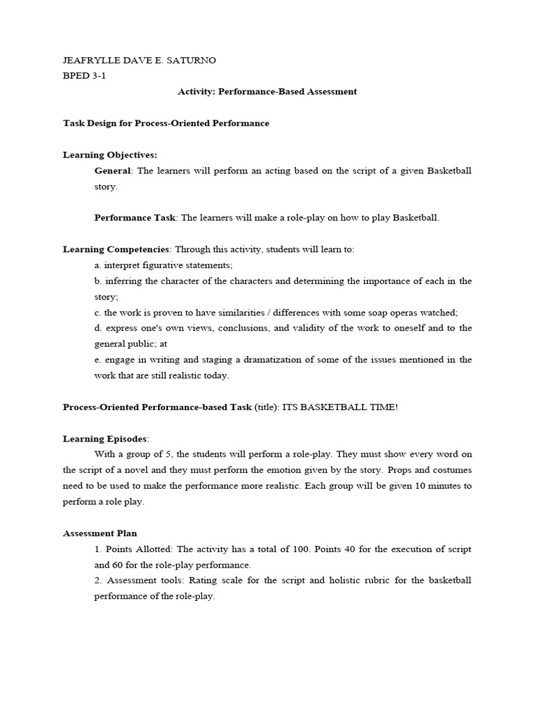 Activity-Performance-Based Assessment | PDF | Rubric (Academic ...