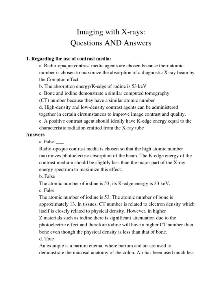X-Ray Imaging: MCQs and Answers Guide | PDF | Radiography | X Ray