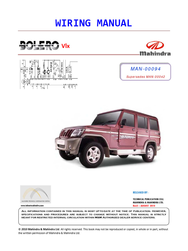 Mahindra Bolero VLX Wiring Manual | PDF | Switch | Relay