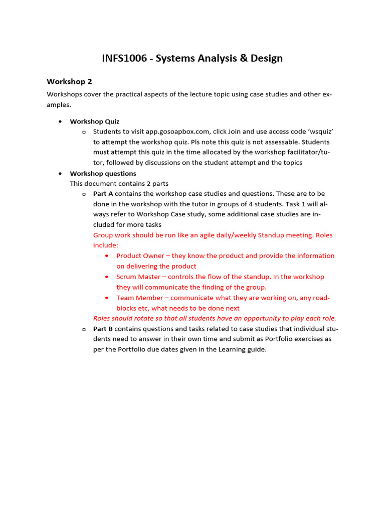 Systems Analysis & Design Workshop Guide | PDF