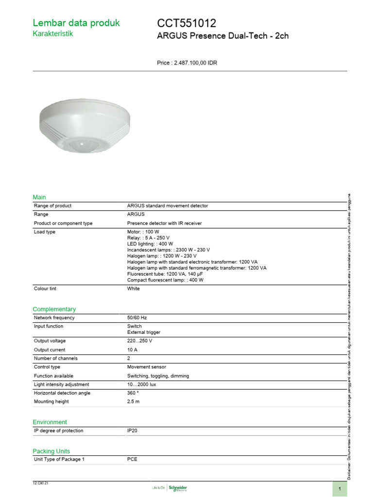 ARGUS - Motion Sensor - CCT551012 | PDF | Compact Fluorescent Lamp | Fluorescent Lamp