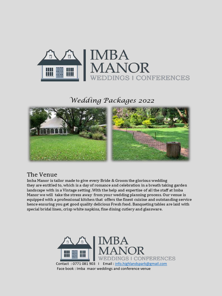 Imba Manor Weddings and Conference Venue 2022 Packages Revised | PDF ...