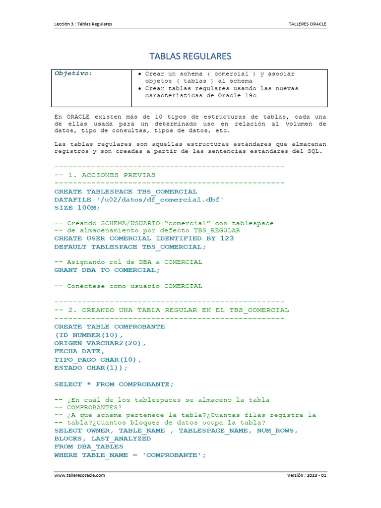 Creación de Tablas en Oracle 19c | PDF | SQL | Gestión de datos