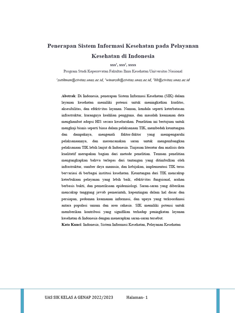 Template Uas Sik Kelas A | PDF