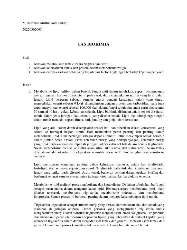 KJ001 - Muhammad Muflih Aufa Shidqi - 20220302095 - UAS Biokimia Gizi | PDF