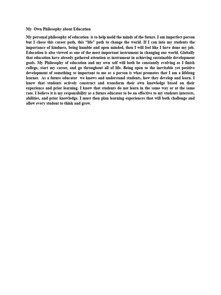 My Own Philosophy About Education | PDF