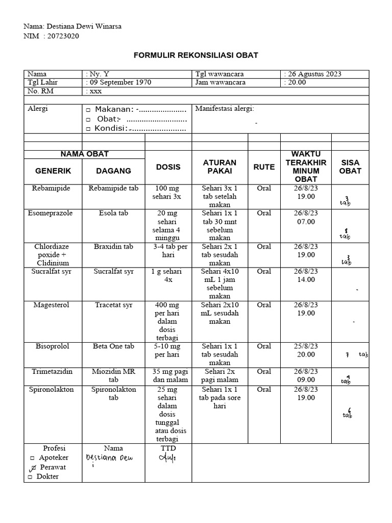 Formulir Wawancara Riwayat Penggunaan Obat | PDF