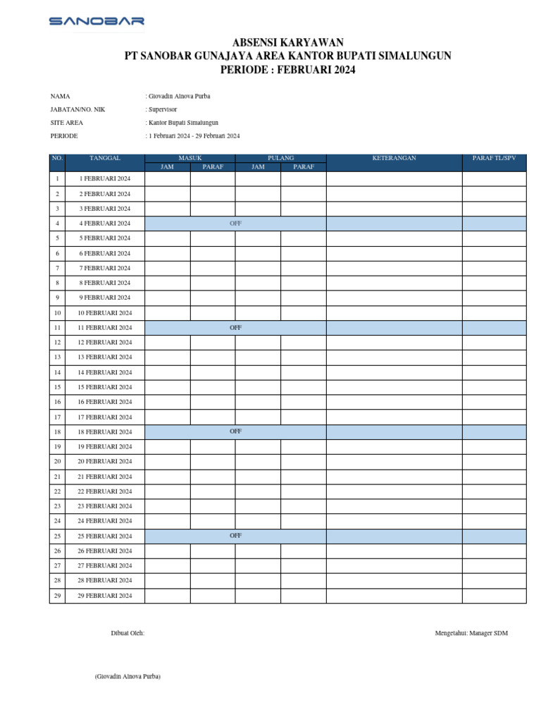Absensi Karyawan Februari 2024 | PDF