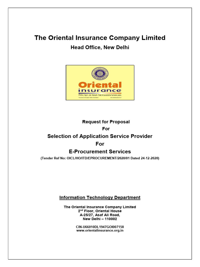 OICL E-Tendering RFP 24122020 | Download Free PDF | Indemnity | Request For Proposal
