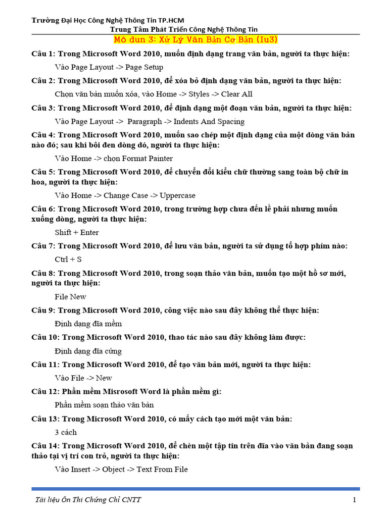 Trac Nghiem Thi CNTT Co Ban - DHCNTT - 3-Module | PDF