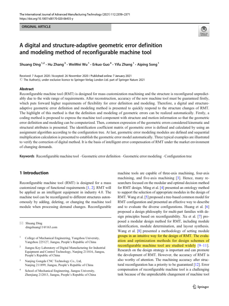 A Digital and Structure-Adaptive Geometric Error Definition and Modeling Method of ...