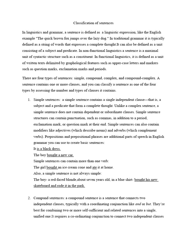 Classification of Sentences | PDF | Sentence (Linguistics) | Linguistic Morphology