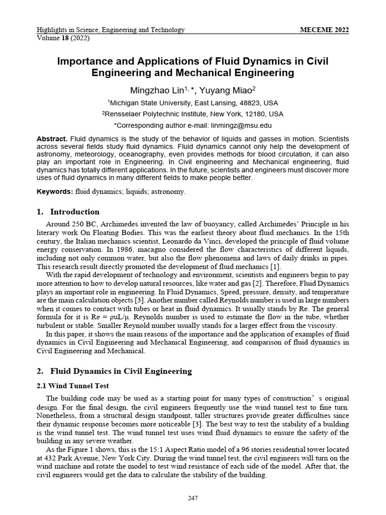 Importance and Applications of Fluid Dynamics in C | PDF | Reynolds Number | Fluid Mechanics