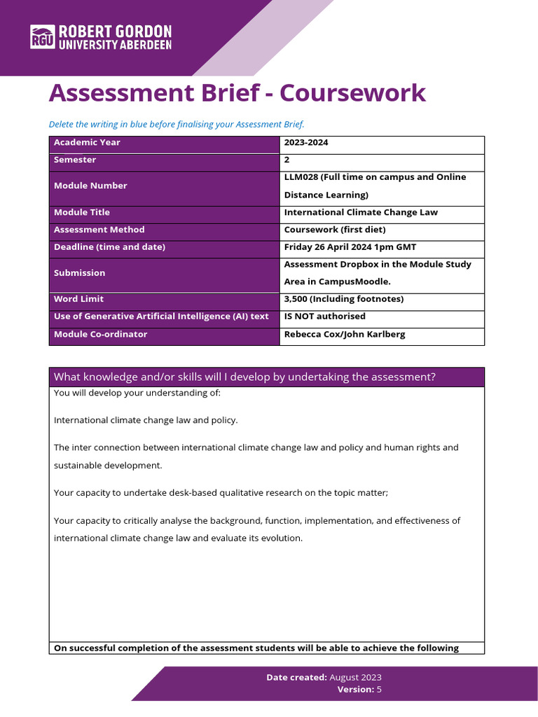 Assessment Brief LLM028 First Diet 2023-2024 | PDF | Plagiarism | Citation