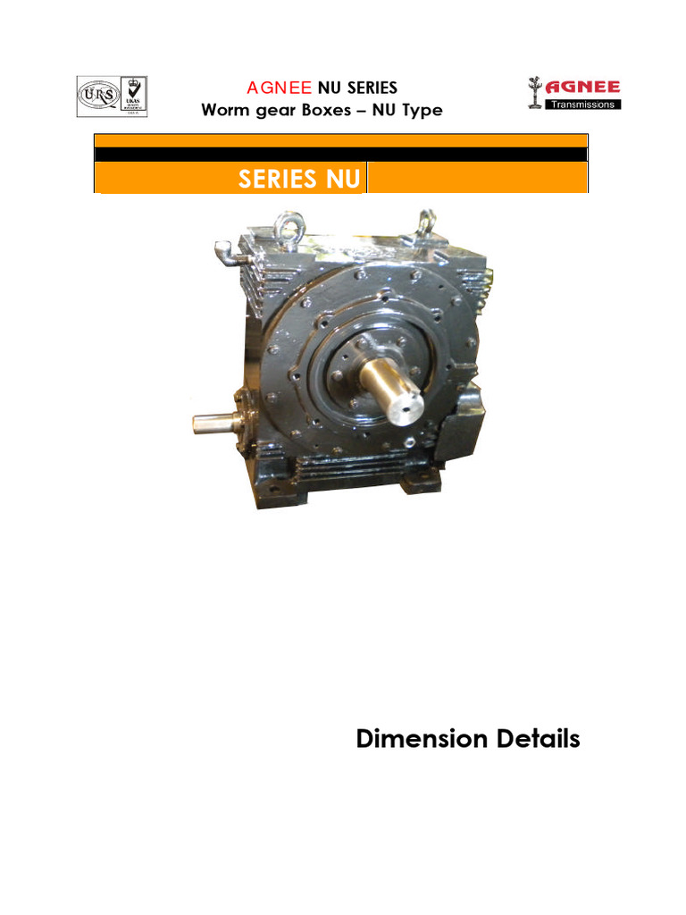 Agnee NU Series Worm Gear Boxes | PDF | Torque | Power (Physics)