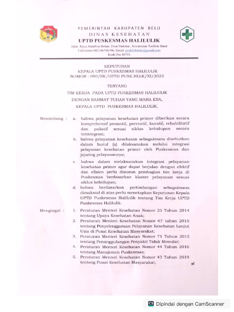 SK Tim Kerja PKM Halilulik | PDF