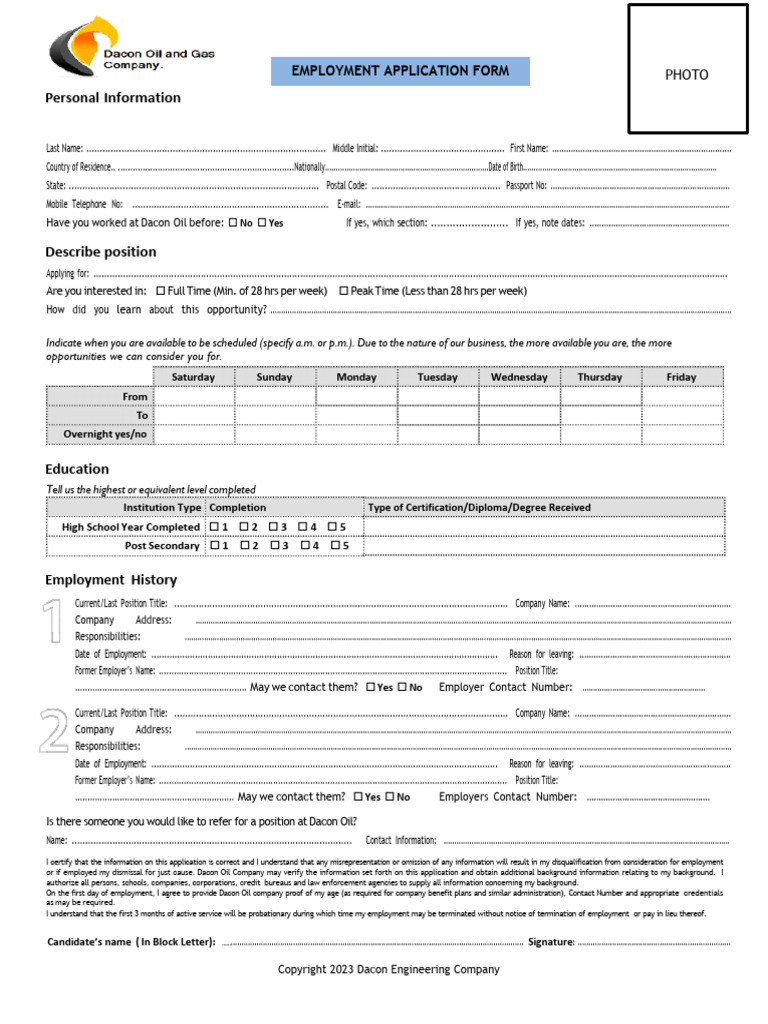 Dacon Job Application Form | PDF
