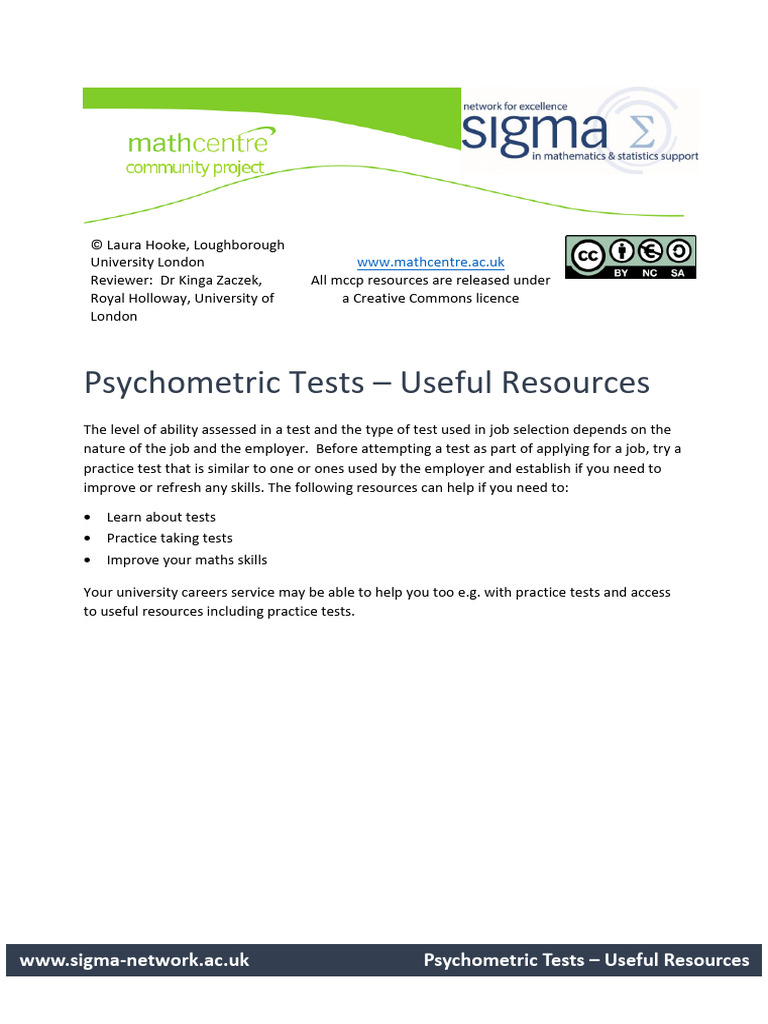 Psychometric Tests Useful Resources | PDF | Psychometrics | Mathematics