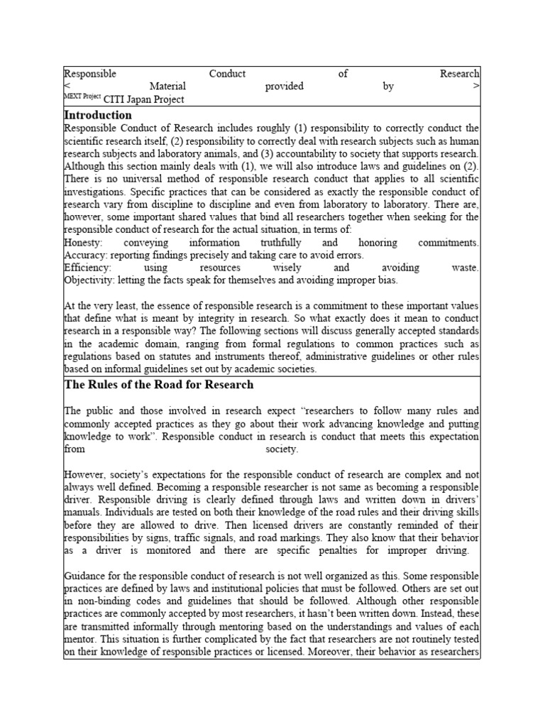 Responsible Conduct of Research | PDF | Institutional Review Board ...