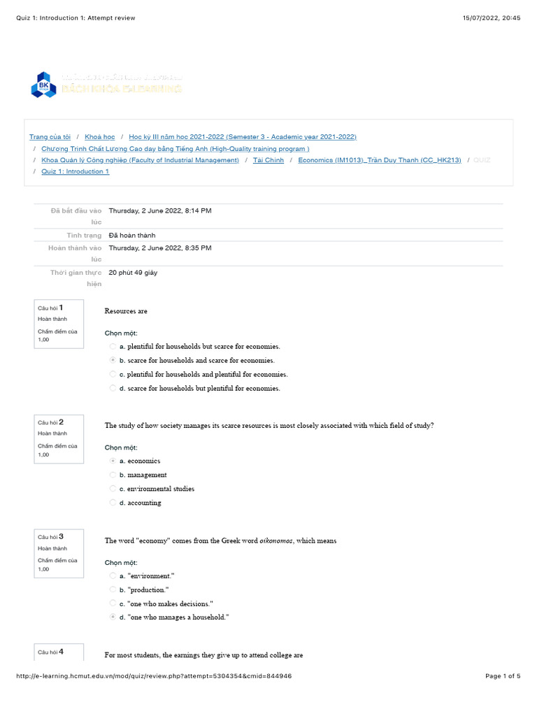 Quiz 1: Introduction 1: Attempt Review | PDF