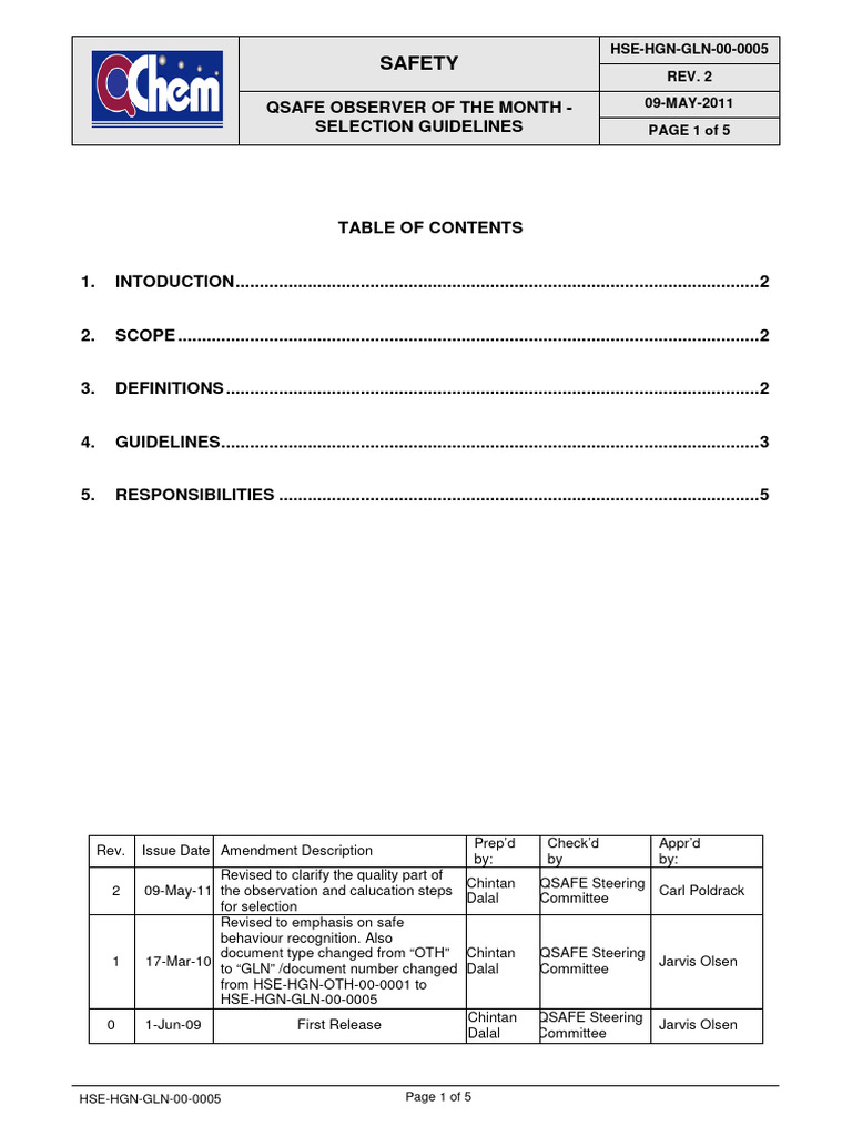 QSAFE Observer of The Month Selection Guidelines Rev-2 | PDF | Behavior