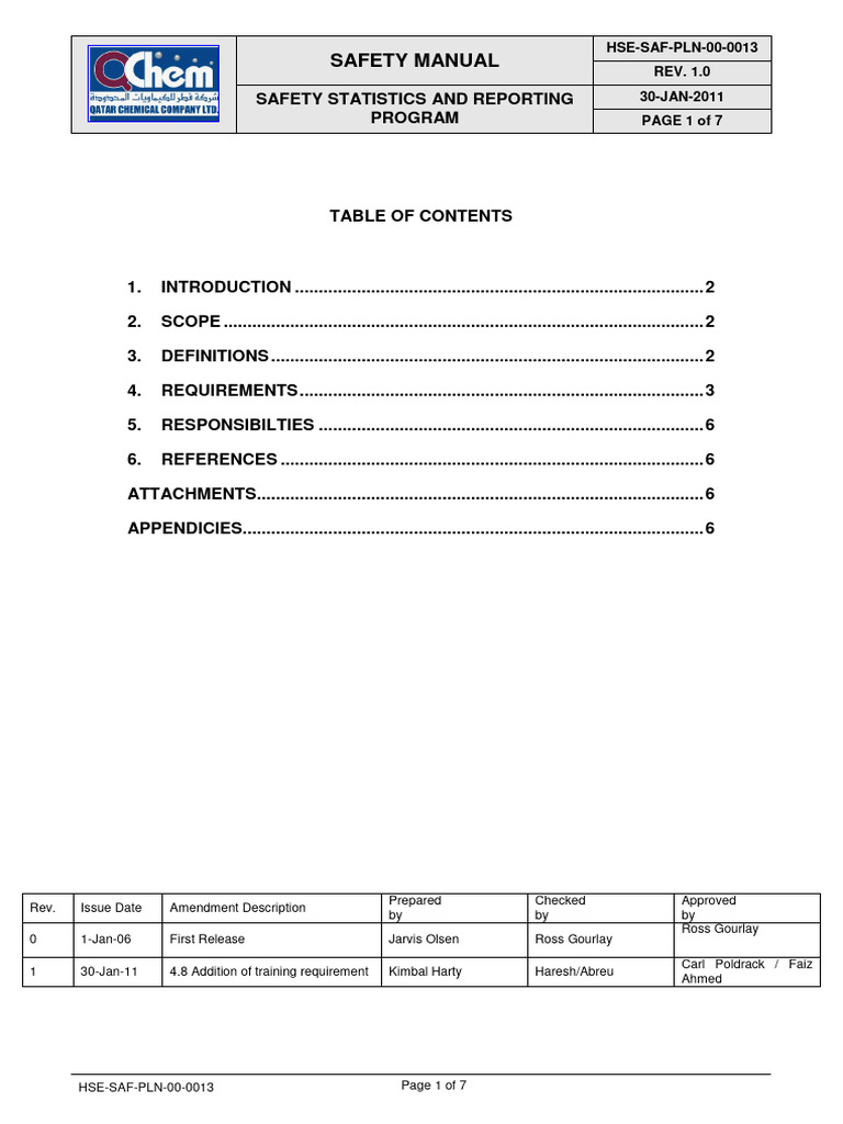 Q-Chem Safety Statistics Manual | PDF | Occupational Safety And Health ...