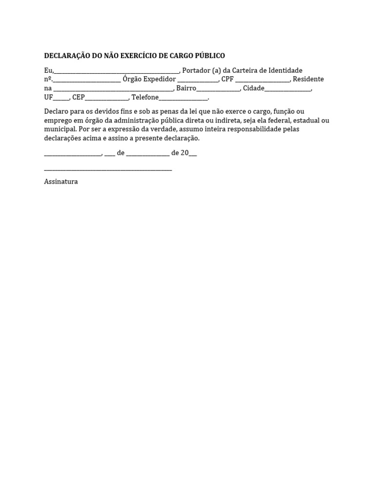 Modelo Declaracao Do Nao Exercicio de Cargo Publico | PDF