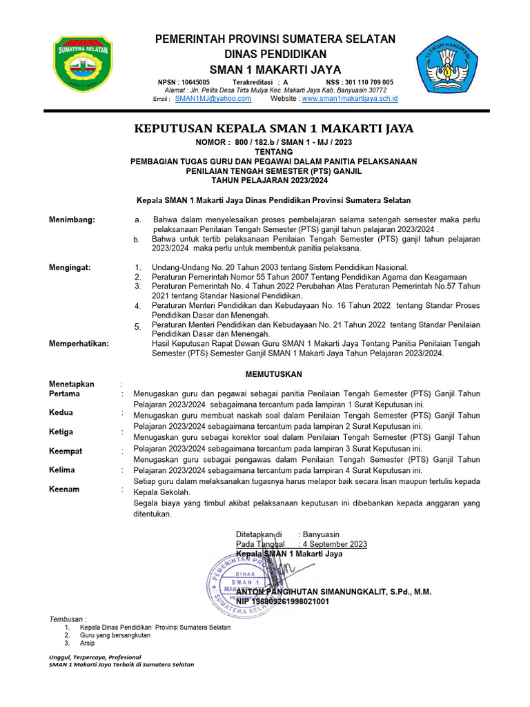 SK PTS Semester Ganjil 2023-2024 | PDF