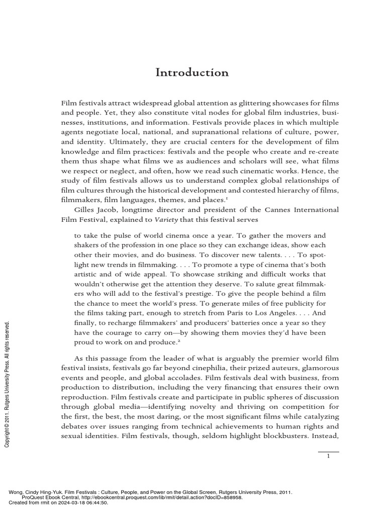 Film Festivals Culture People and Power On The Glo... - (Introduction ...