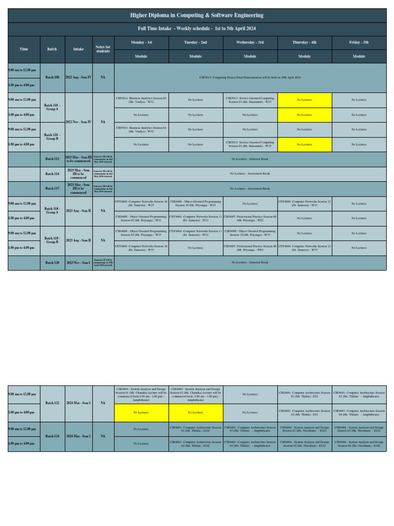 HD Cse Amended Weekly Schedule 1st To 5th April 2024 | PDF | Science ...