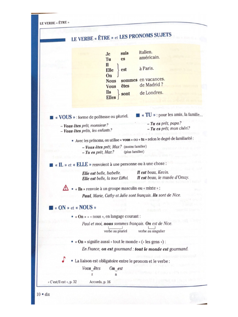 LE VERBE ÊTRE Et LES PRONOMS SUJETS | PDF