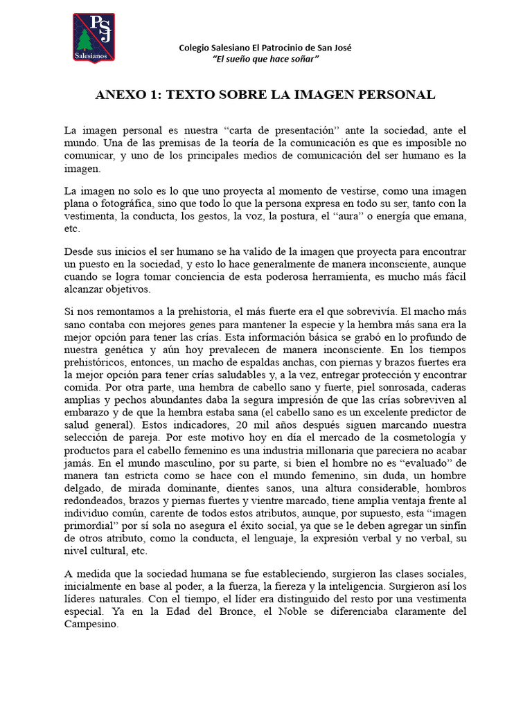 Clase 3 - Anexo 1 - Texto Sobre La Imagen Personal | PDF | Ciencias del ...
