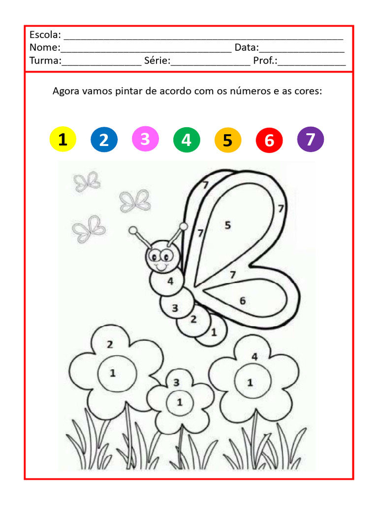 Atividade - Colorir Com Números - Borboleta | PDF