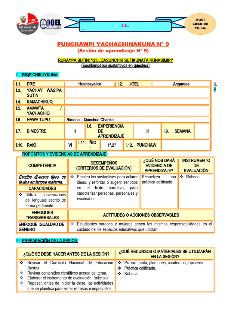 Sesión de Aprendizaje #9 - 1º,2° - Quechua Chanka | PDF | Aprendizaje | Cognición