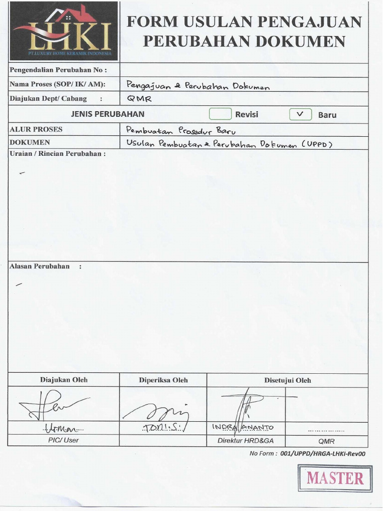 001 - Sop Pengajuan Dan Perubahan Dokumen | PDF