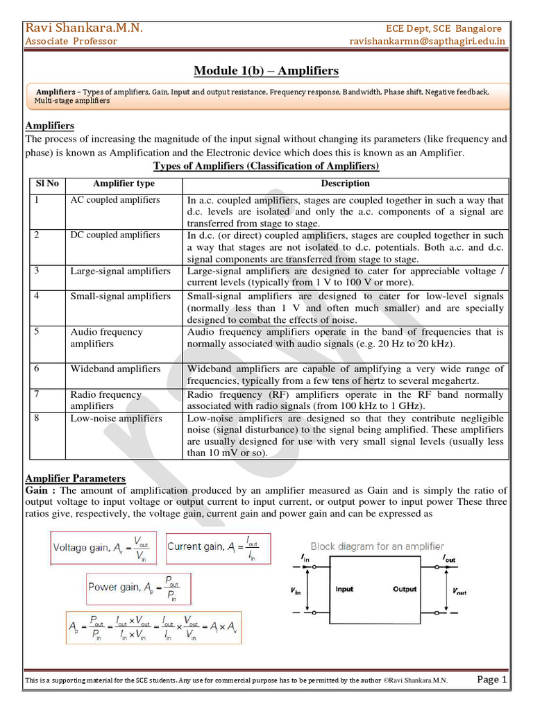 Basic Electronics Module1 (B) 2023-24 Amplifiers | PDF | Amplifier ...