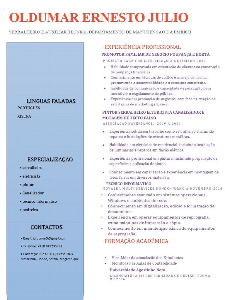 CV2 Atrativo Modelo Ango Emprego | PDF