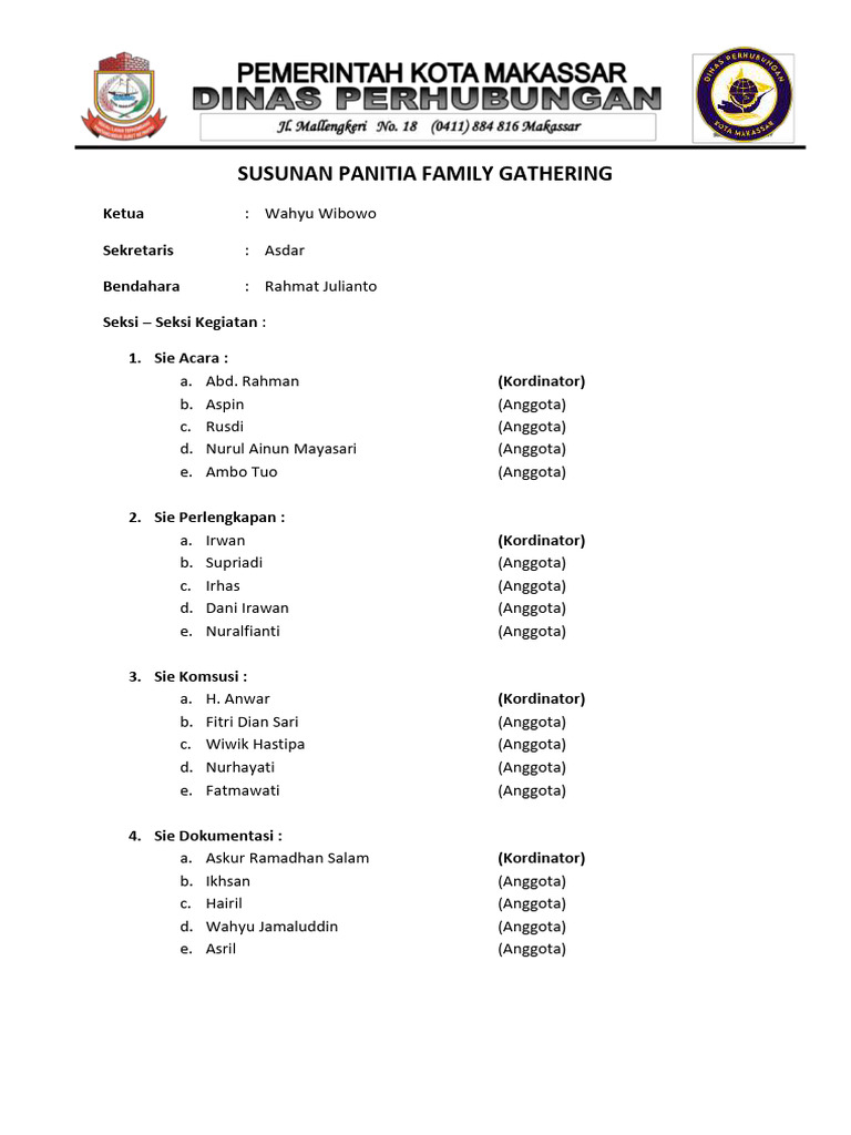 Susunan Panitia Family Gathering | PDF
