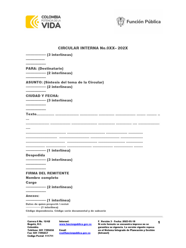 Circular Interna Formatos Generales v3 | PDF
