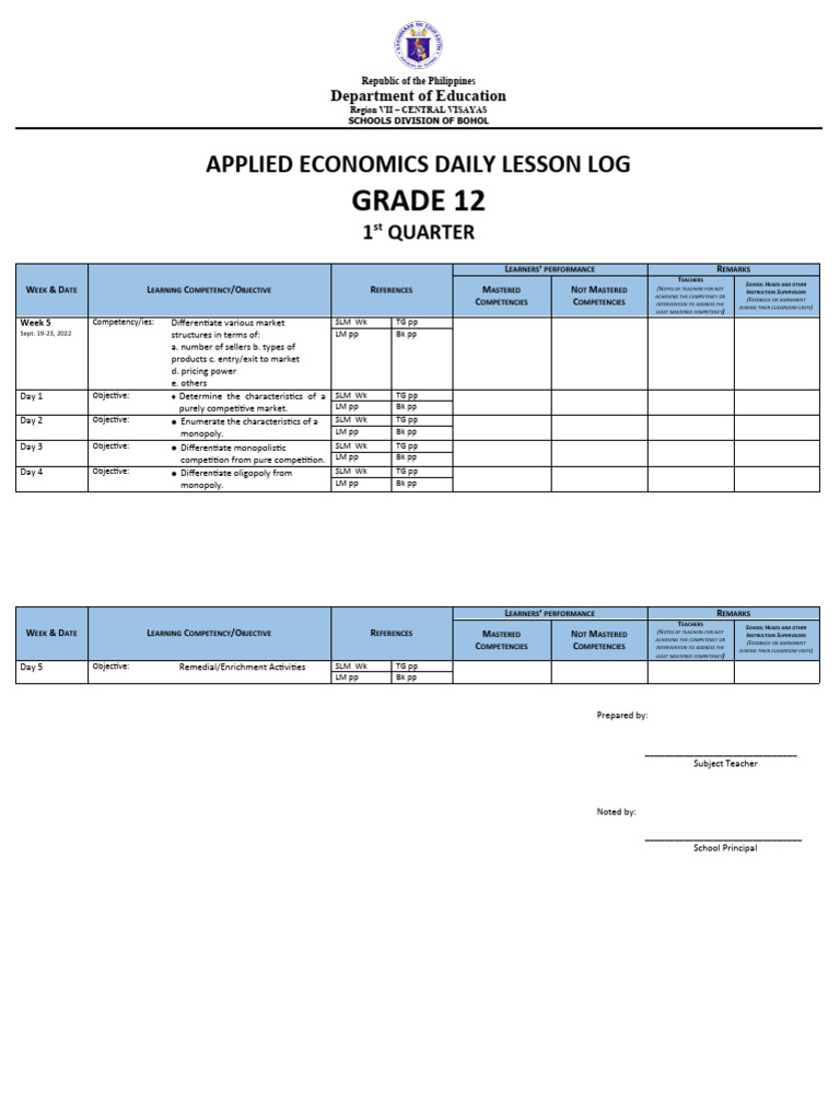 Grade 12: Applied Economics Daily Lesson Log | Download Free PDF ...