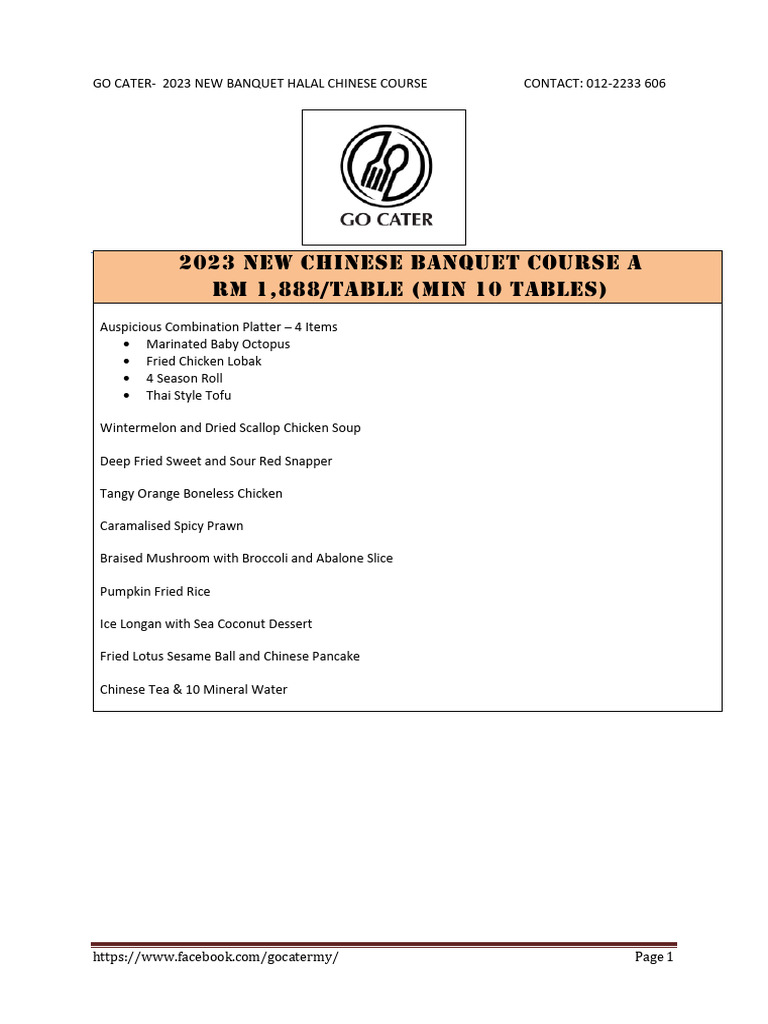 GoCater 2023 New Banquet Chinese Cuisine Menu 1 | PDF | Chinese Cuisine ...