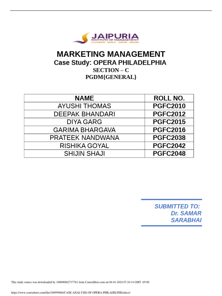 Case Analysis of Opera Philadelphia | PDF | Market Segmentation | Marketing