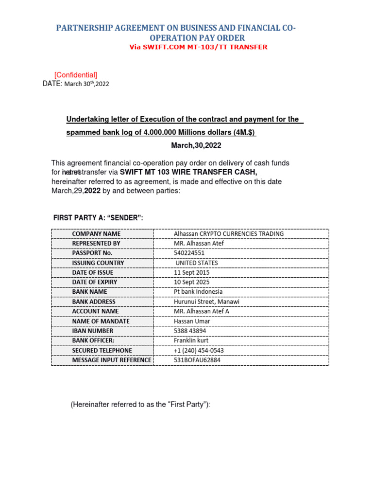 $4 M Letter of Undertaking | PDF | Wire Transfer | Banks