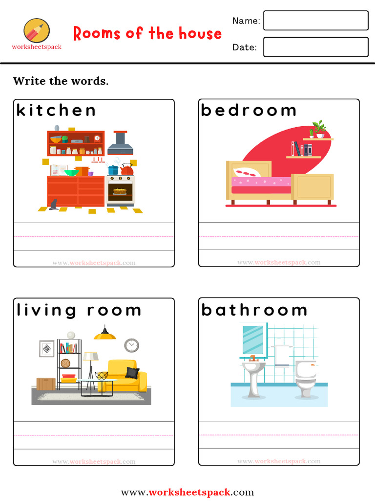 Kindergarten Writing Worksheets Rooms of The House | PDF