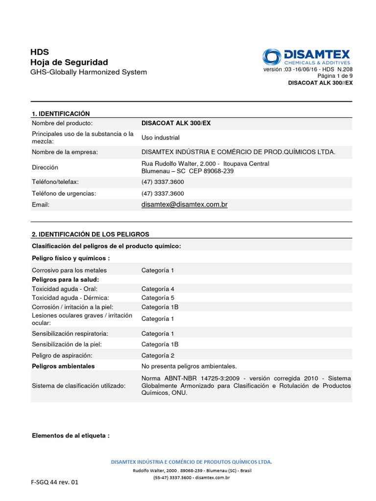 Disacoat ALK 300.EX (HDS GHS) | PDF | Alergia | Agua
