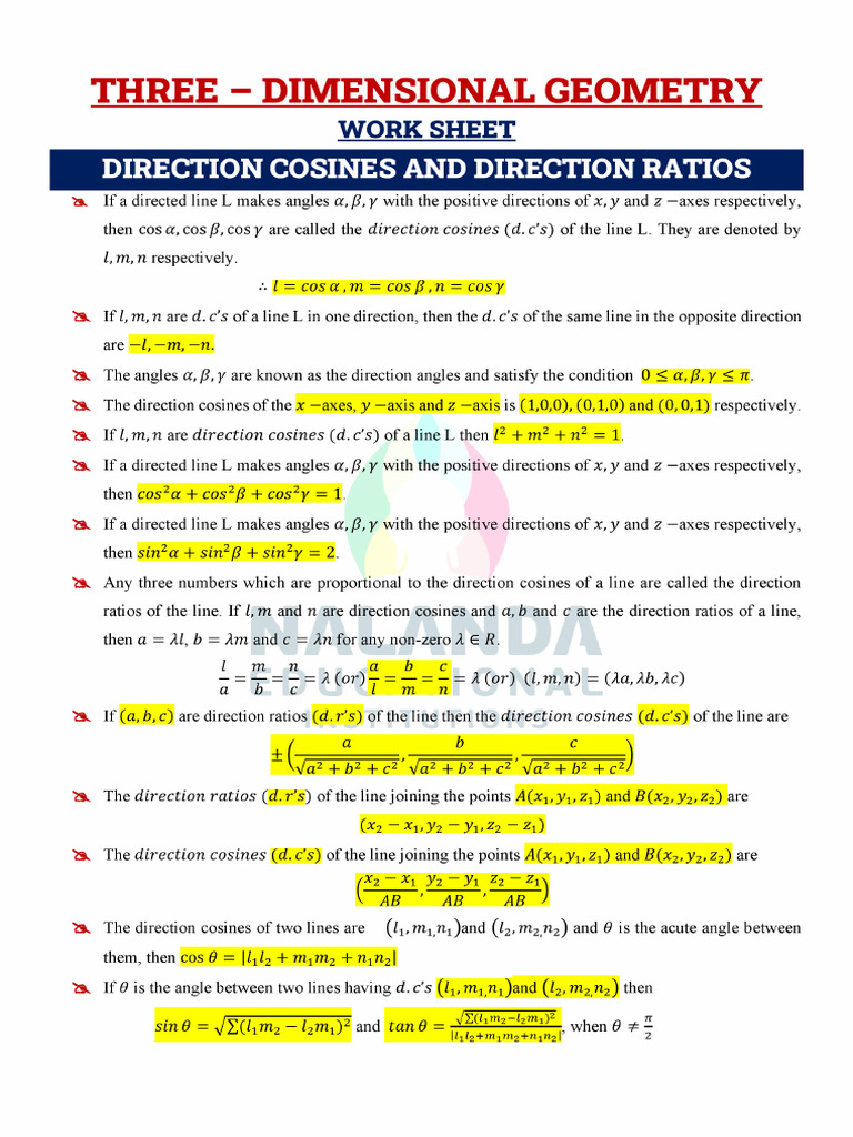 3D Geometry Work Sheet | PDF