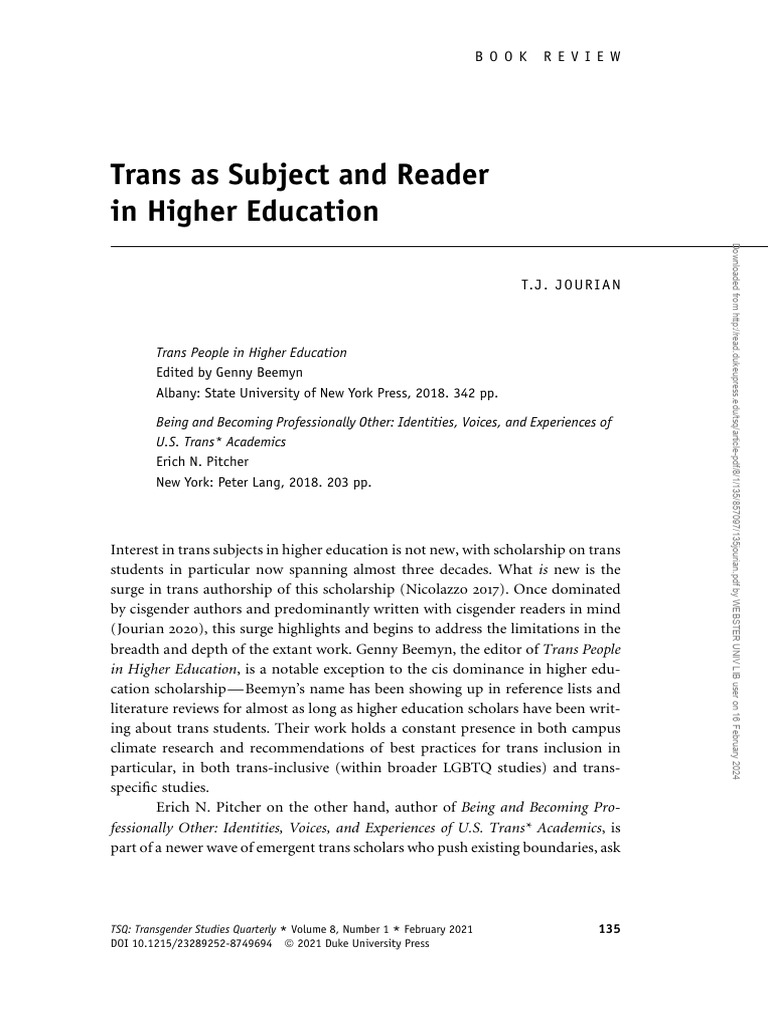 Trans As Subject and Reader in Higher Education | PDF | LGBTQIA+ ...