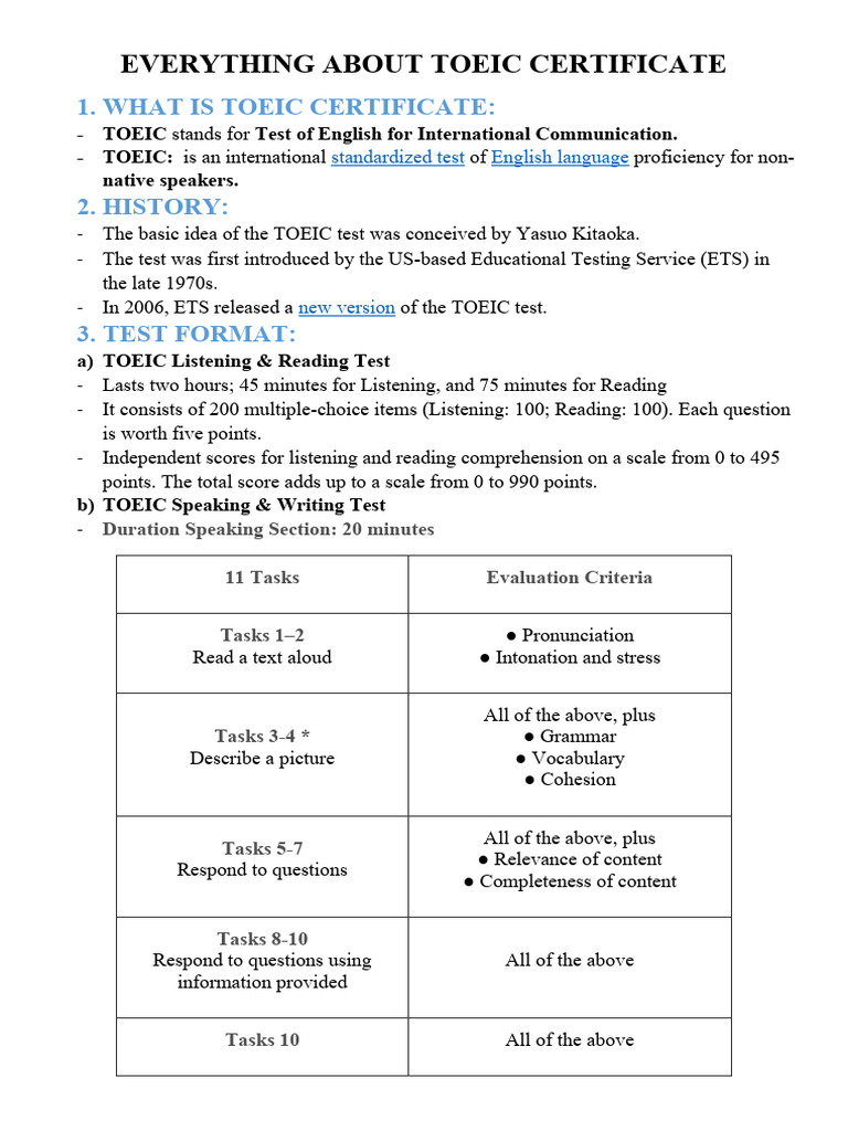 Everything About Toeic Certificate | PDF