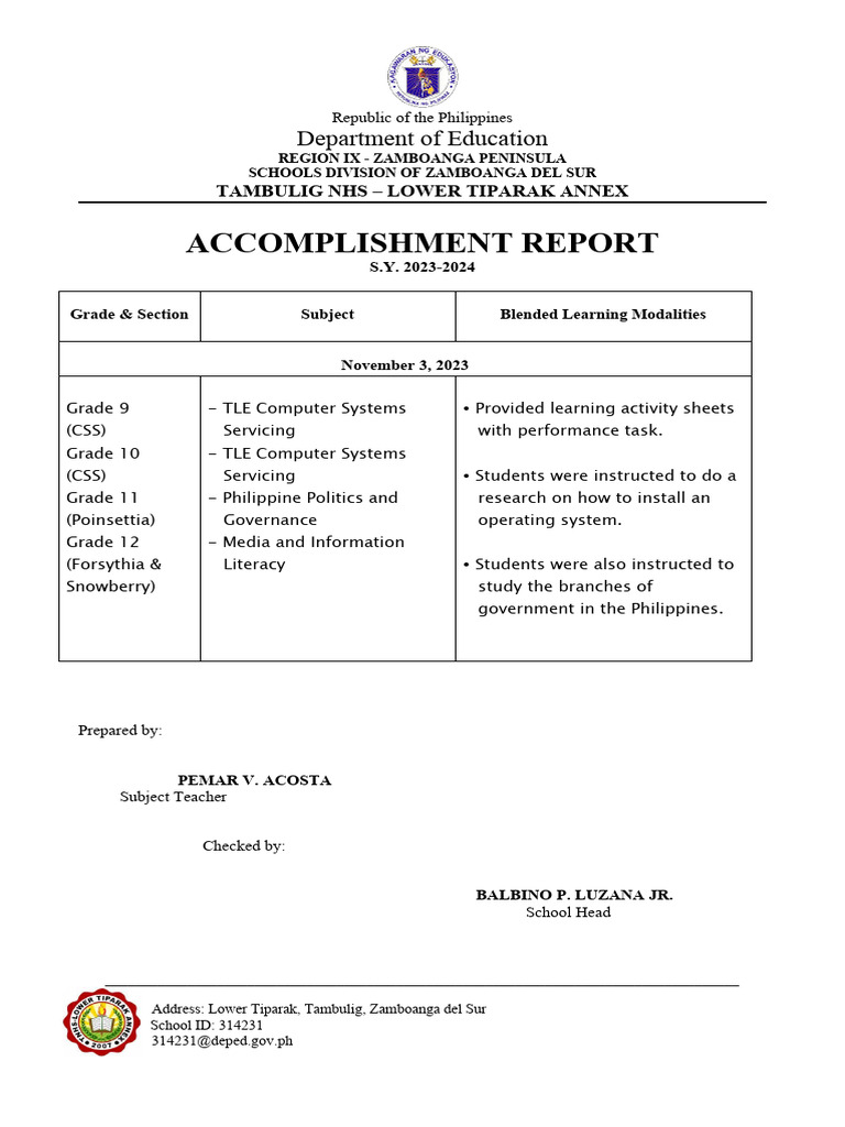 Daily Employee Accomplishment Report | PDF